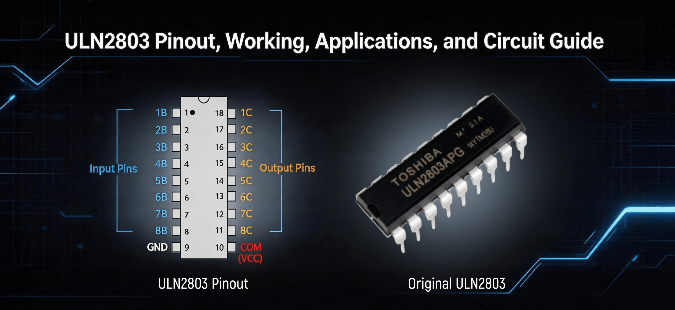 ULN2803 Pinout, Working, Applications, and Circuit Guide - Fly-Wing